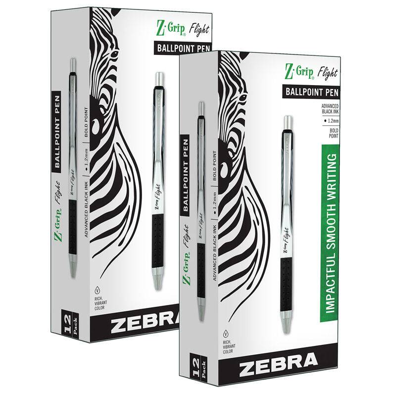 Zebra Pen Z-Grip Flight Ballpoint Retractable Pen 1.2mm, 12 Per Pack, 2 ...