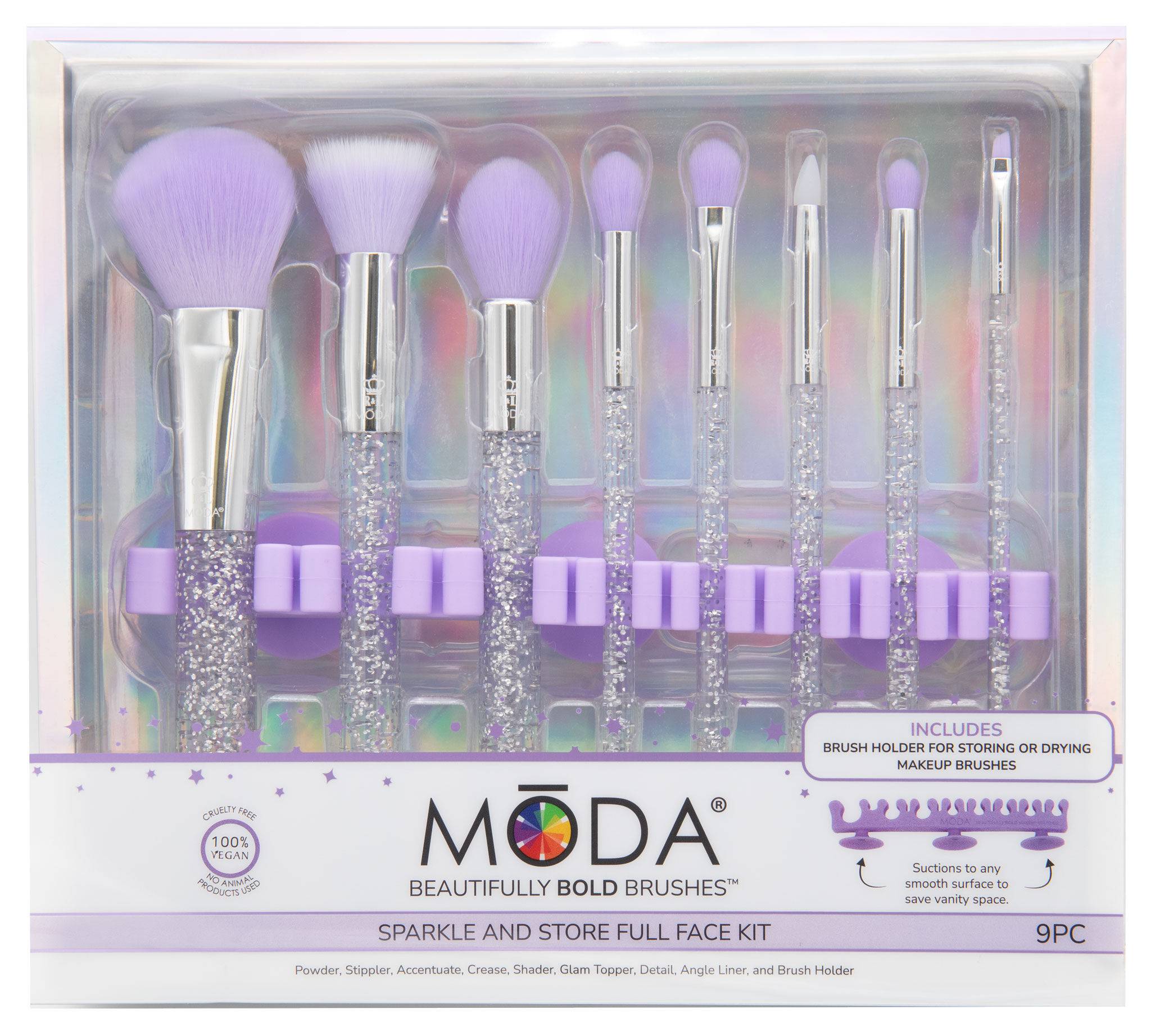MODA Sparkle & Store 9pc Full Face Makeup Brush Set