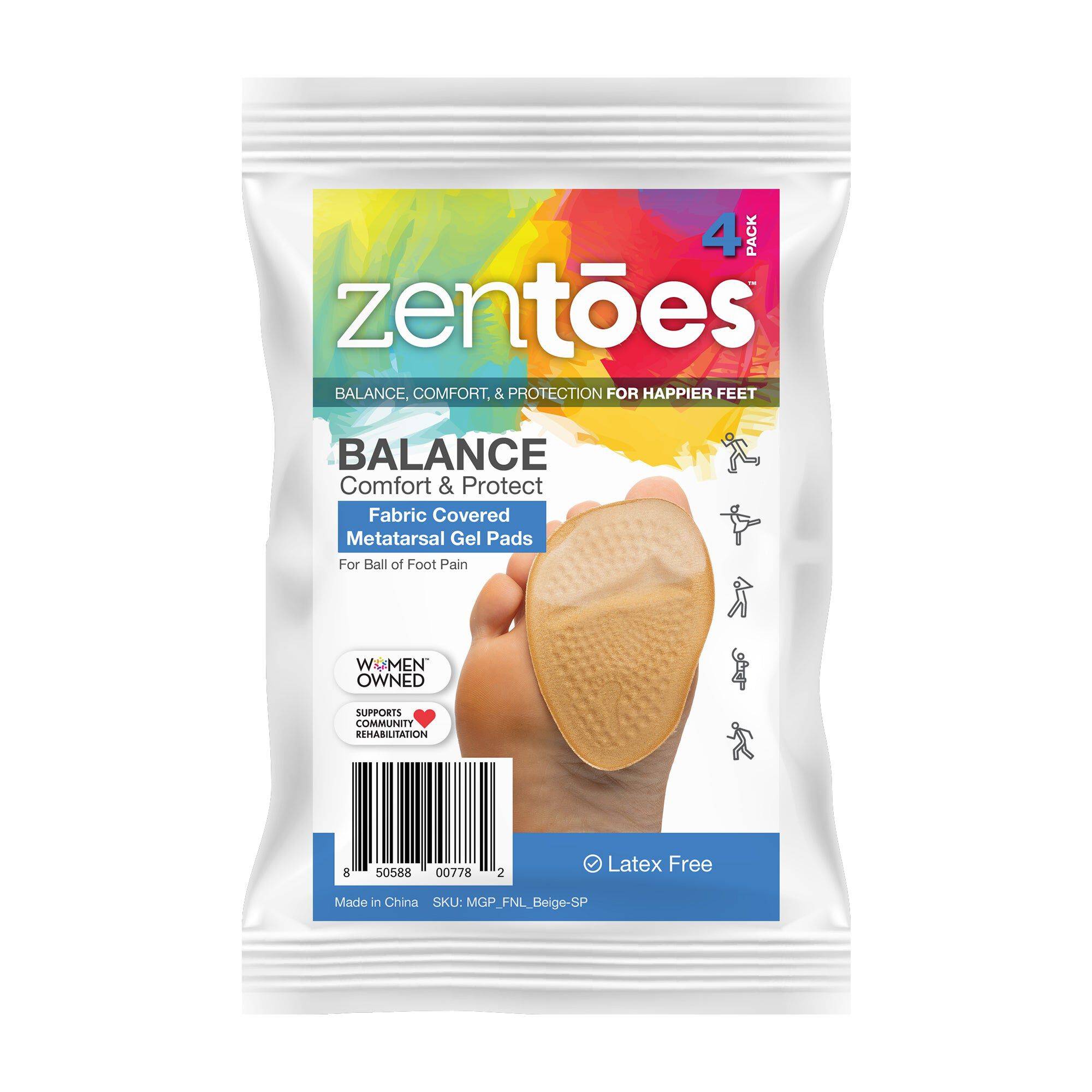 ZenToes Ball of Foot Shoe Inserts for High Heels, Fabric Covered Gel ...