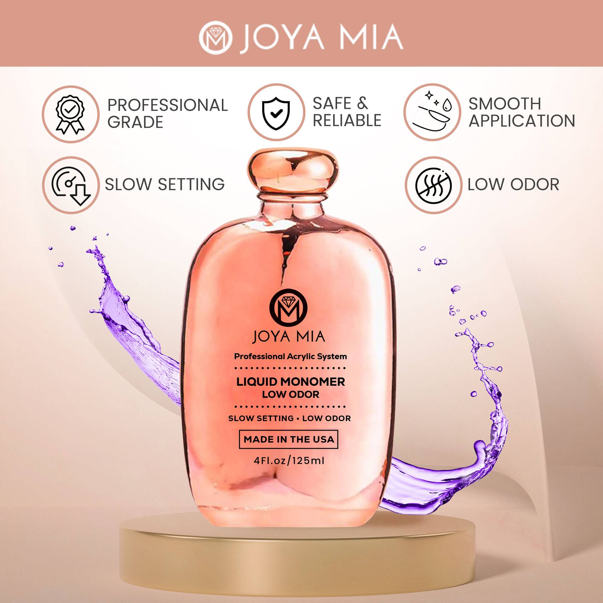 Joya Mia Low Odor Odorless Clean Acrylic Monomer Liquid - 4oz Rose Gold ...