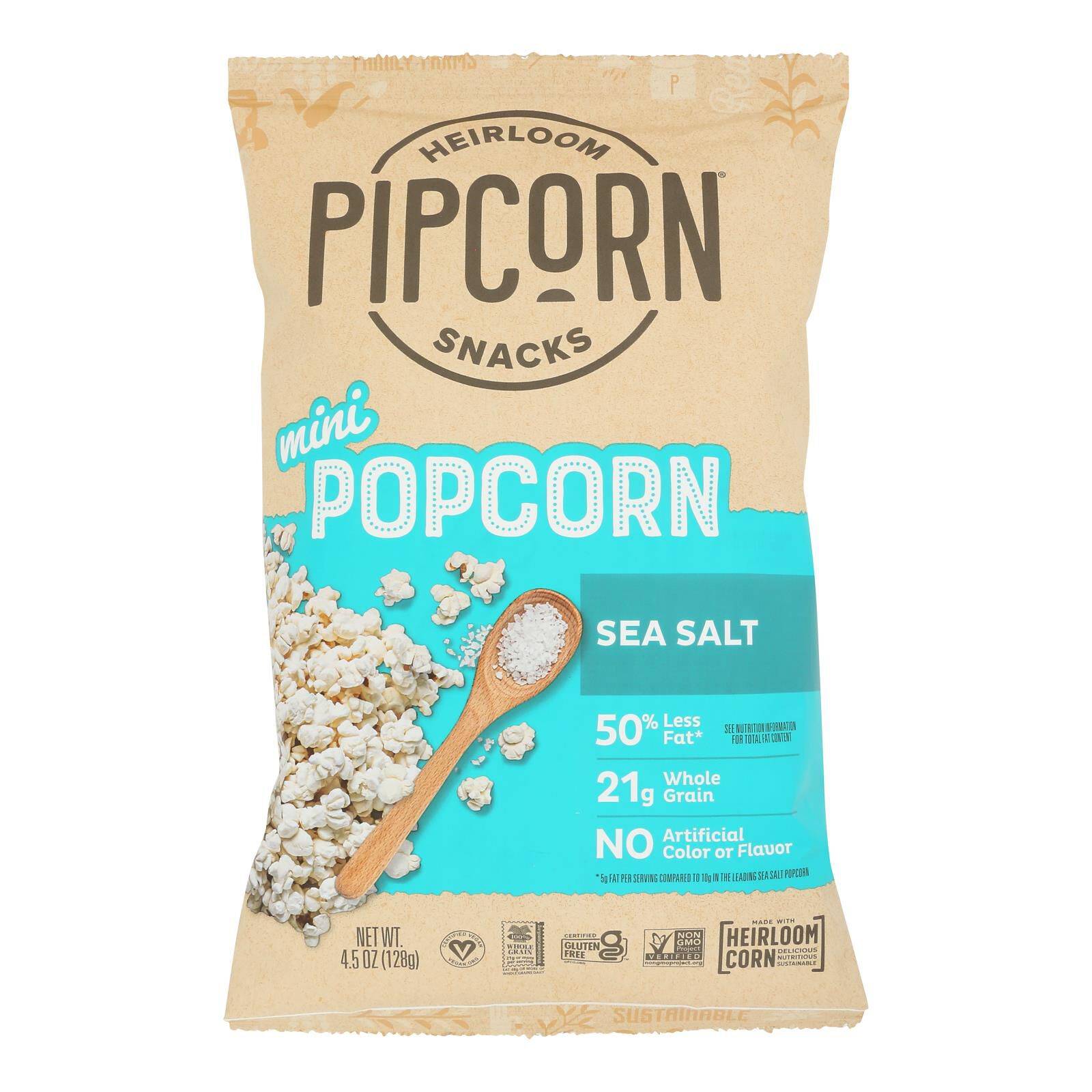 PIPCORN Sea Salt Mini Popcorn - Case Of 12, 4 Oz