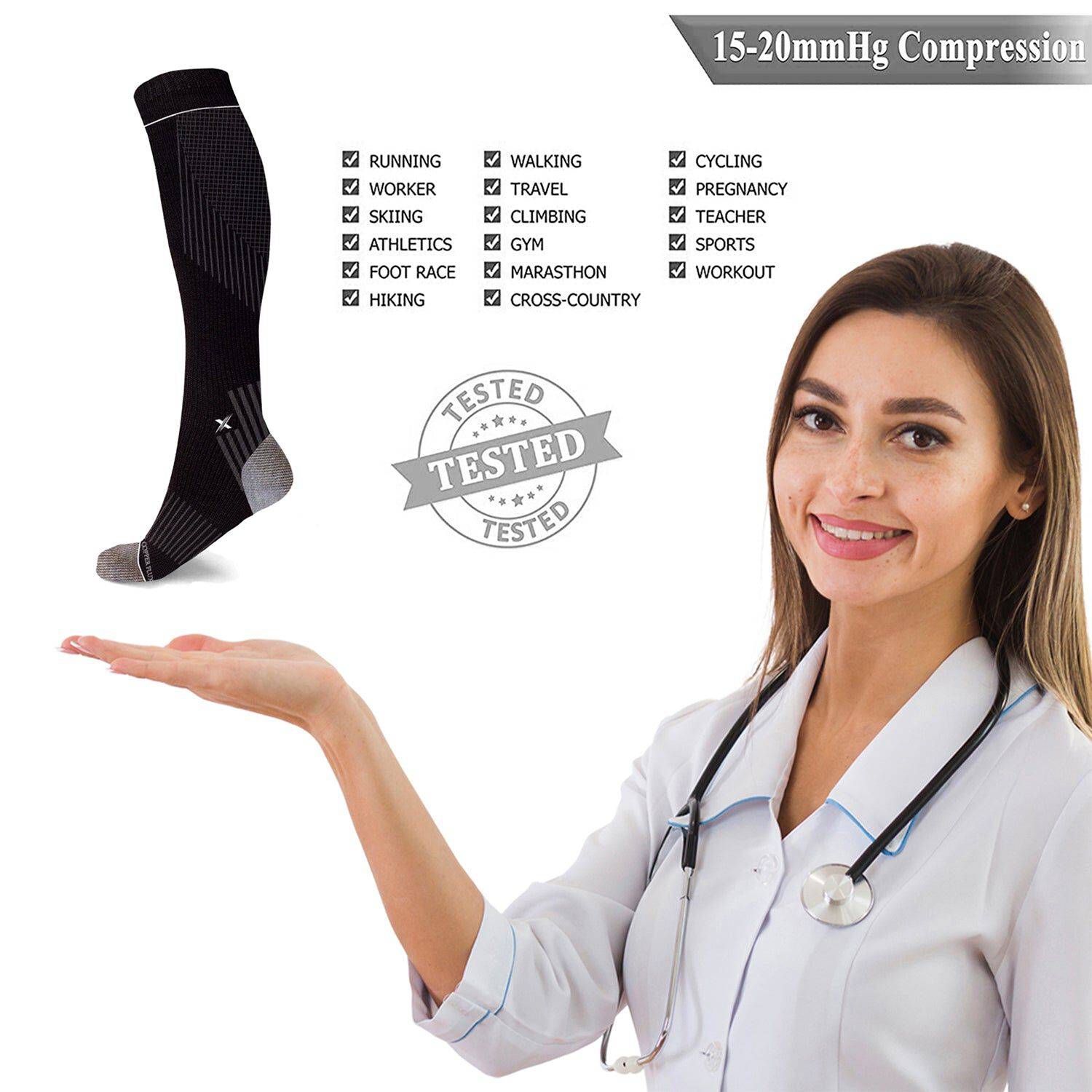 Amoré Paris 3-Pairs Copper Pain Relief Knee High Compression Socks - White