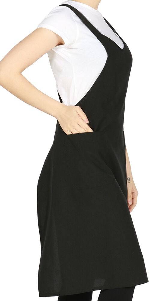 Smockers Cross Over Shoulder Apron, Professional Fitted Apron, Black