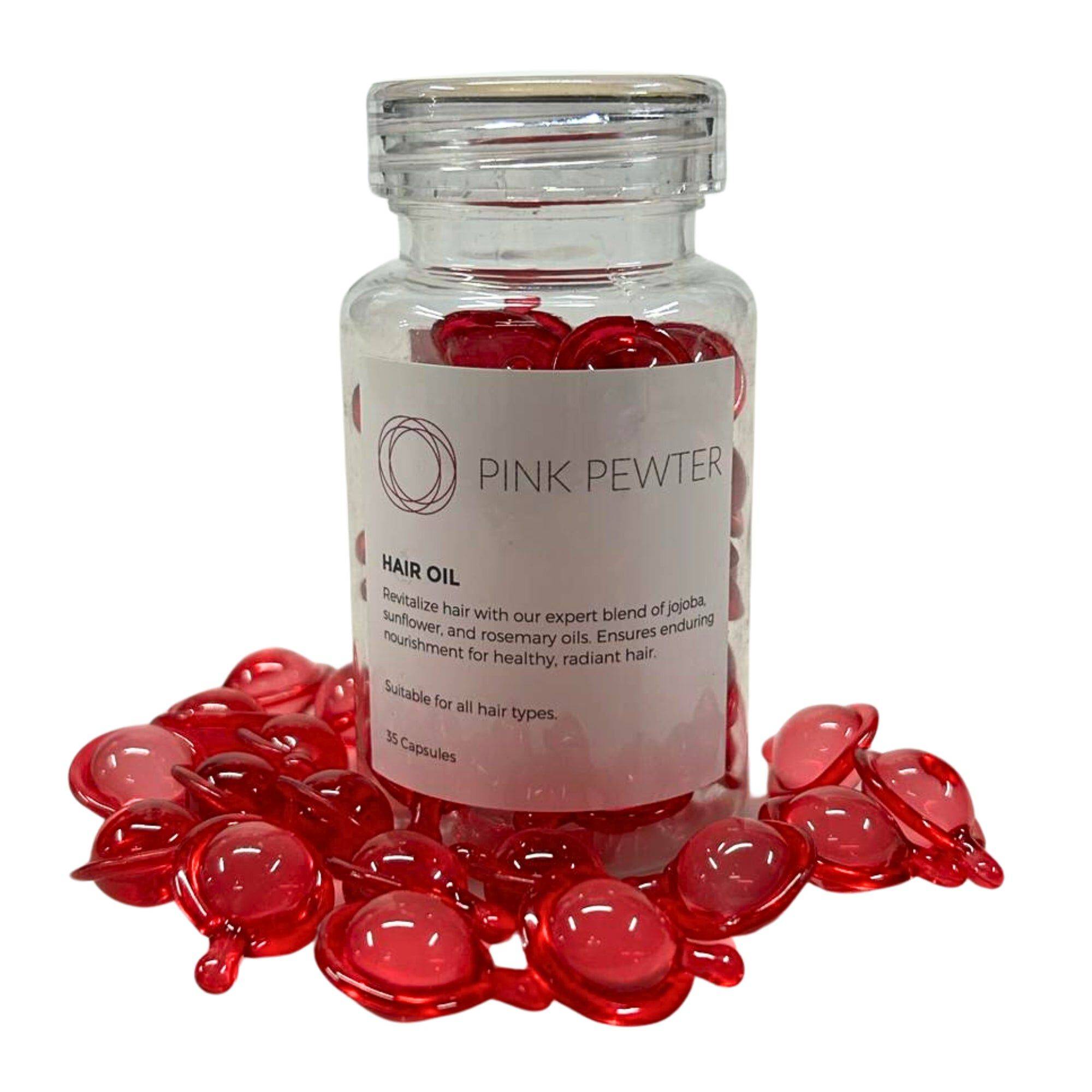 Pink Pewter Hair Oil Capsules: Olive, Jojoba, Rosemary, Sunflower