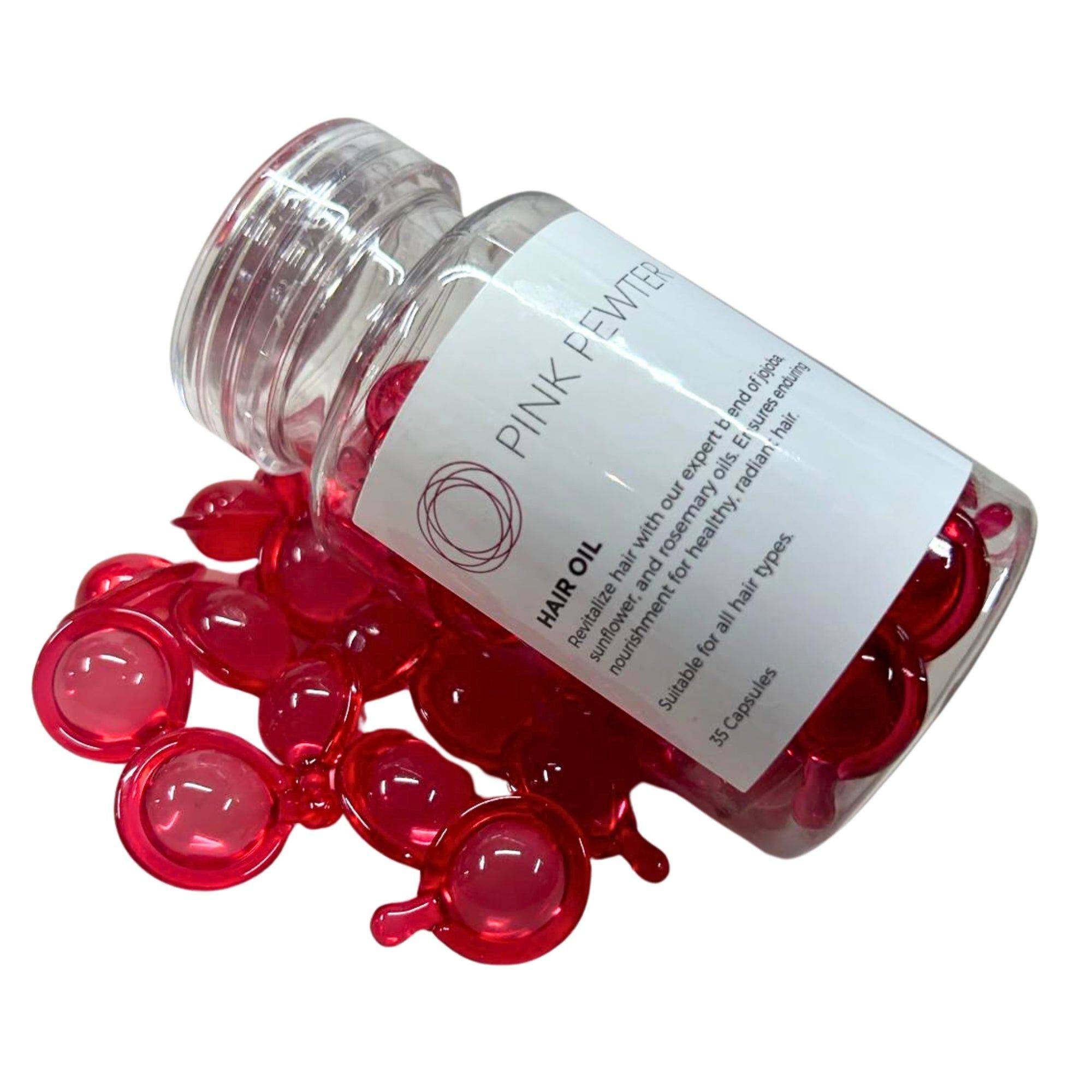 Pink Pewter Hair Oil Capsules: Olive, Jojoba, Rosemary, Sunflower