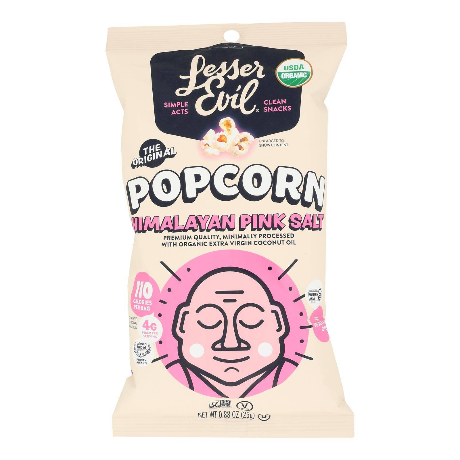 LESSER EVIL Organic Himalayan Pink Popcorn - Case Of 18, 0.88 Oz