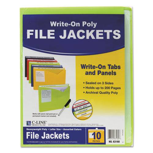 C-Line SUBBRAND Write-On Poly File Jackets, Straight Tab, Letter Size ...