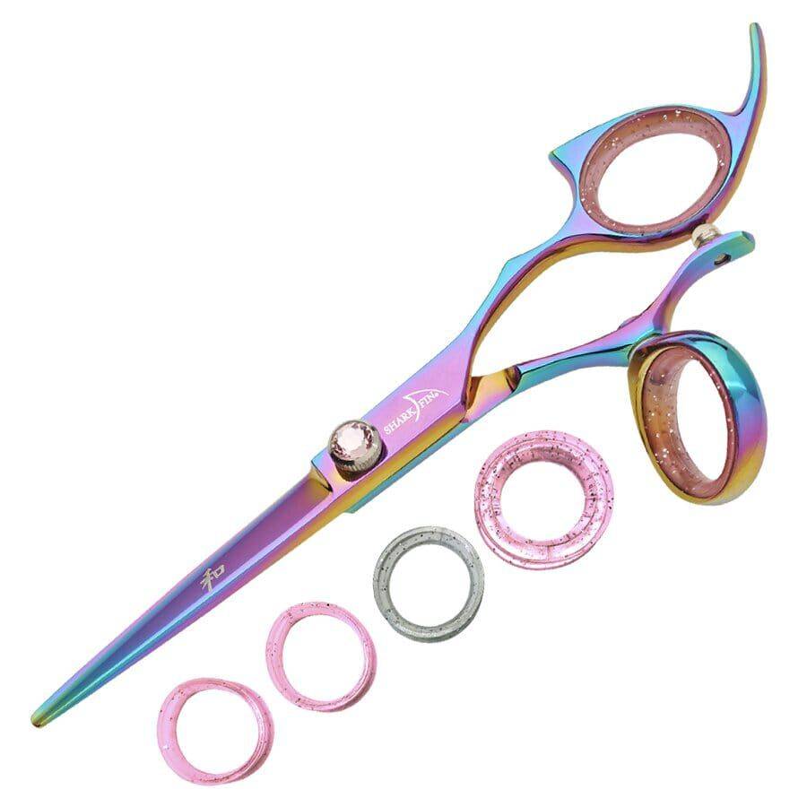 Shark Fin Shears Right Hand Pro Plus Swivel Rainbow Titanium Cutting Shear